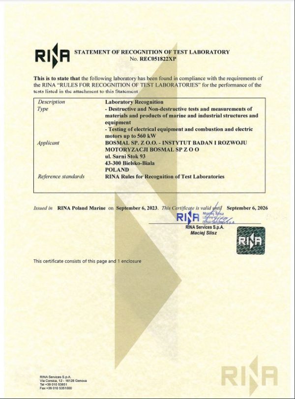 RINA Certificate - BOSMAL